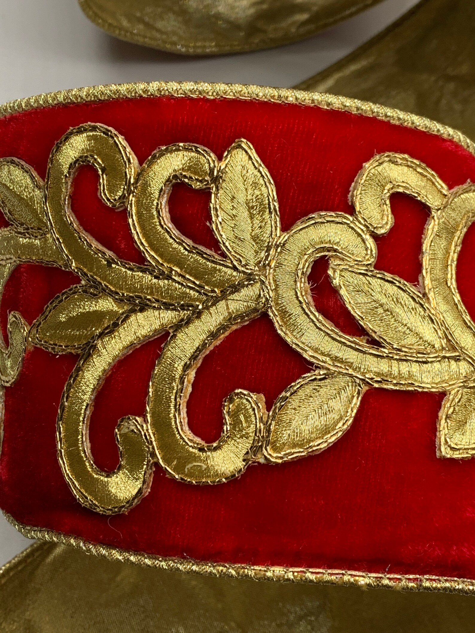 4" Red Velvet ~ Gold ~ Royal Embroidery ~ Wired Edges ~ Designer Ribbon ...