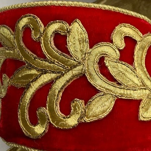 4" Red Velvet ~ Gold ~ Royal Embroidery ~ Wired Edges ~ Designer Ribbon ...