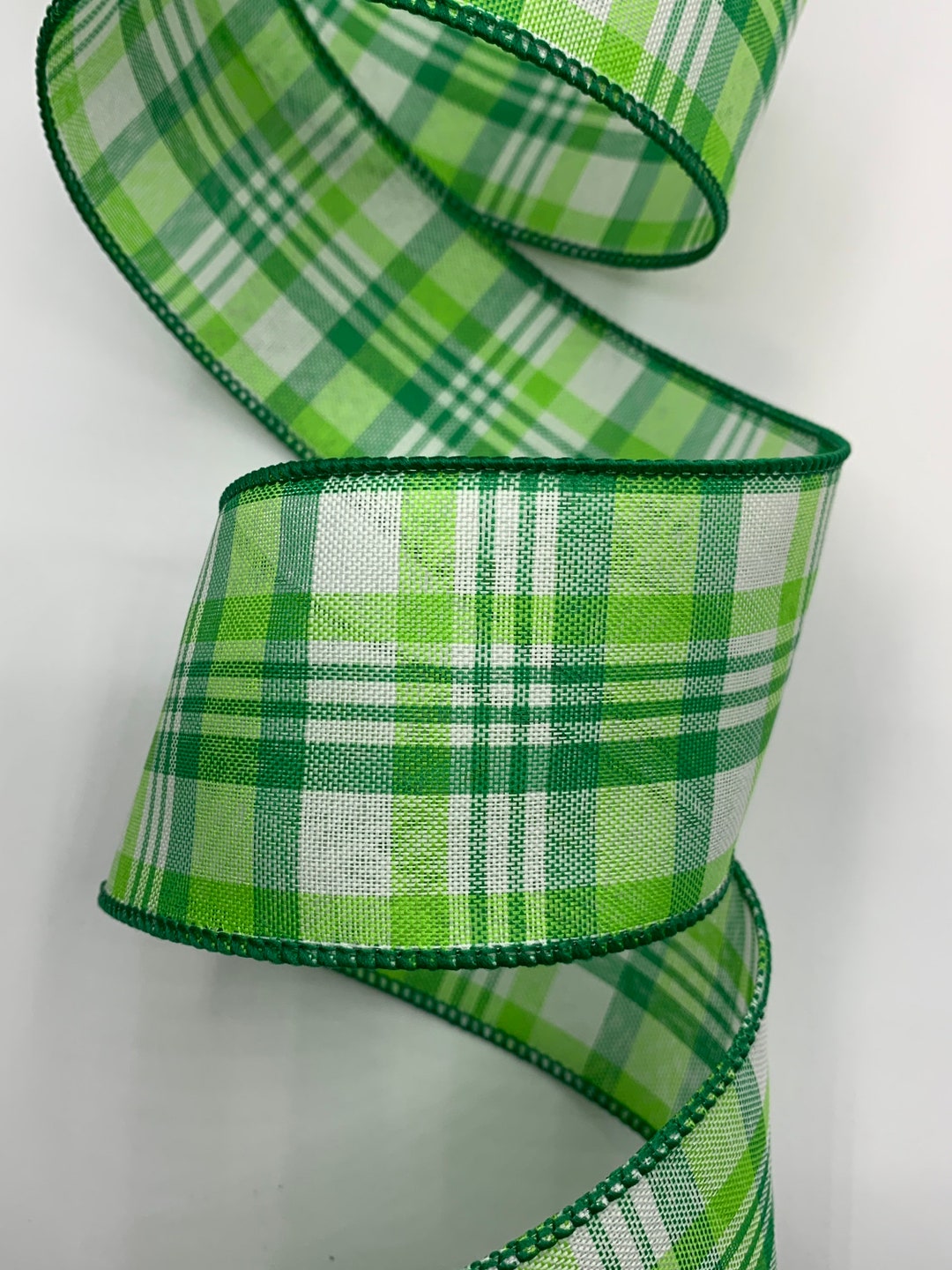 2.5" Emerald Green Plaid Ribbon ~ Linen ~ Wired Ribbon ~ 10 Yard Roll ...