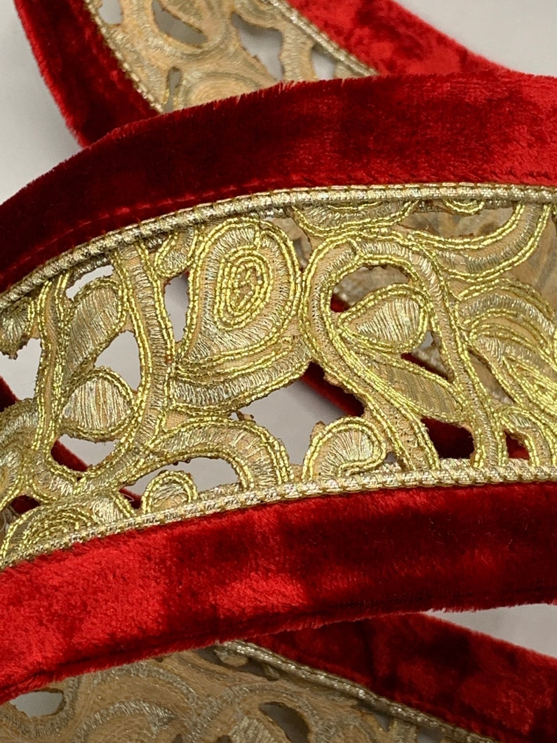 3.5 Gold Cut Out Embroidery Ribbon Red Velvet Borders - Etsy