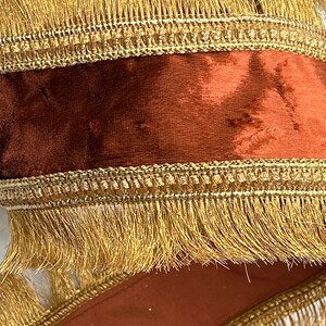 4" Copper / Rust Velvet Ribbon ~ Smooth Velvet Ribbon ~ Gold Fringe ...