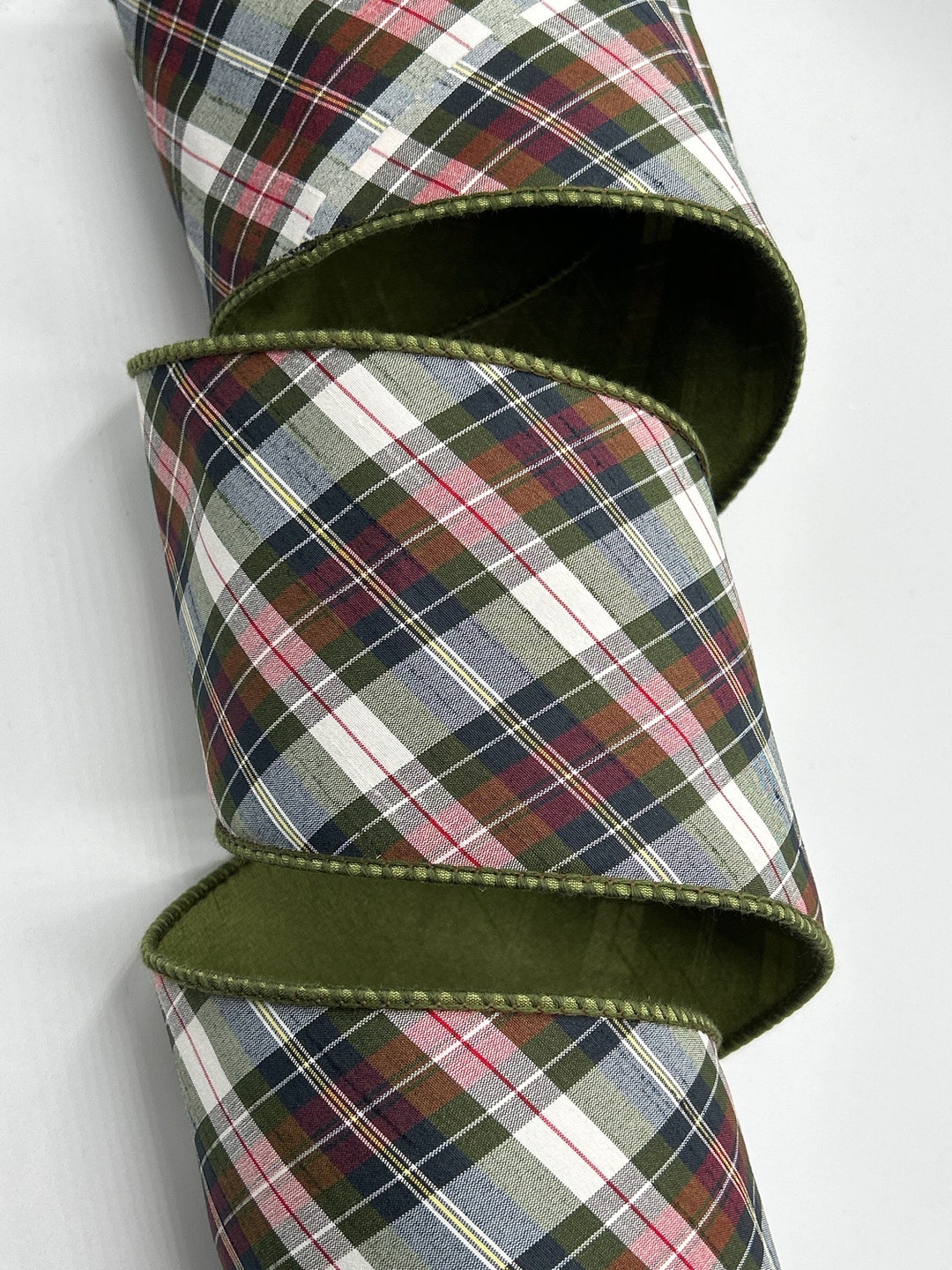 2.5" or 4" Diagonal Plaid Ribbon ~ Black ~ Olive Green ~ Navy ~ Shasta ...