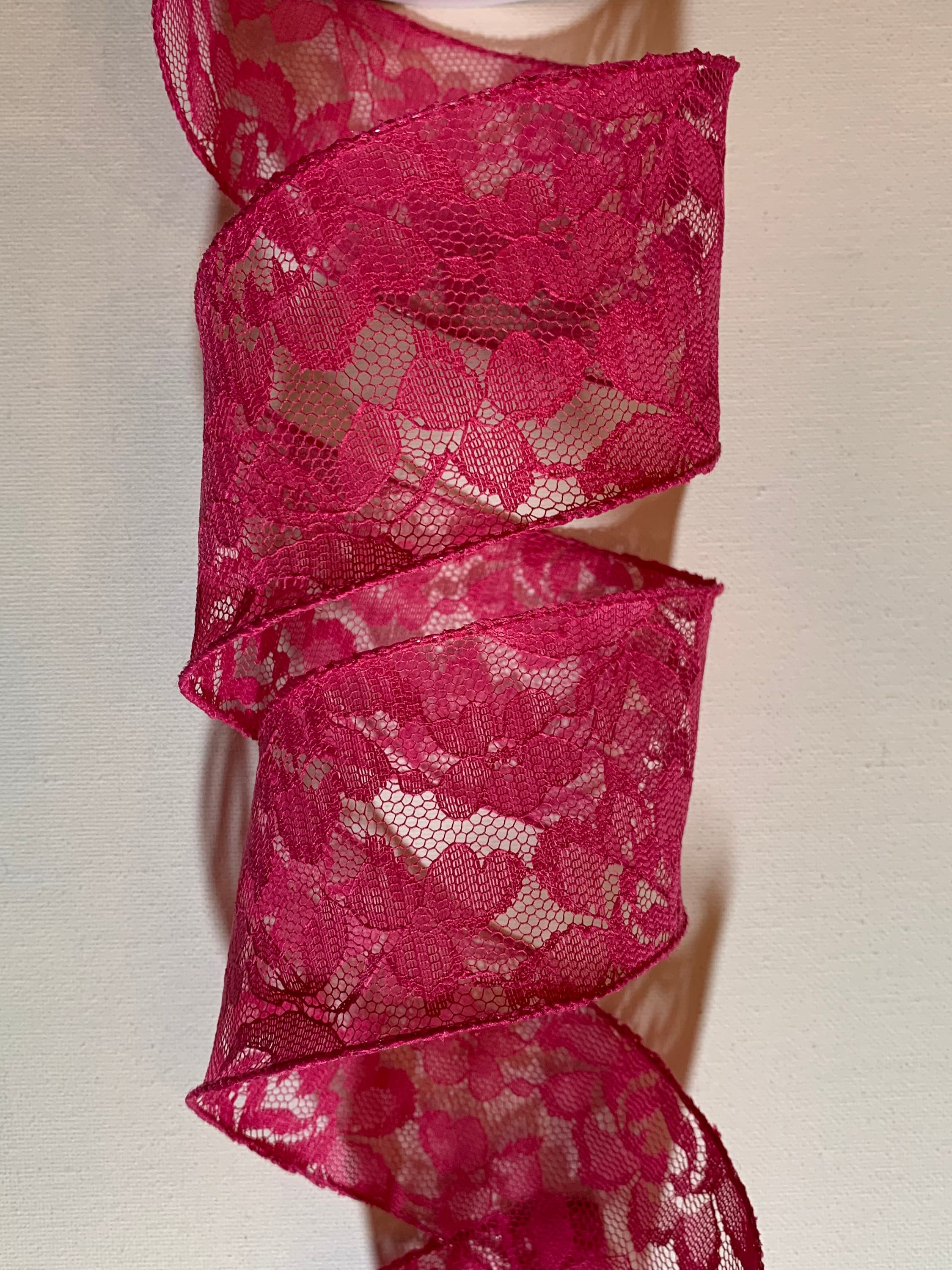 2.5 Fuchsia Lace Ribbon Dark Pink Wired Edges 10 | Etsy