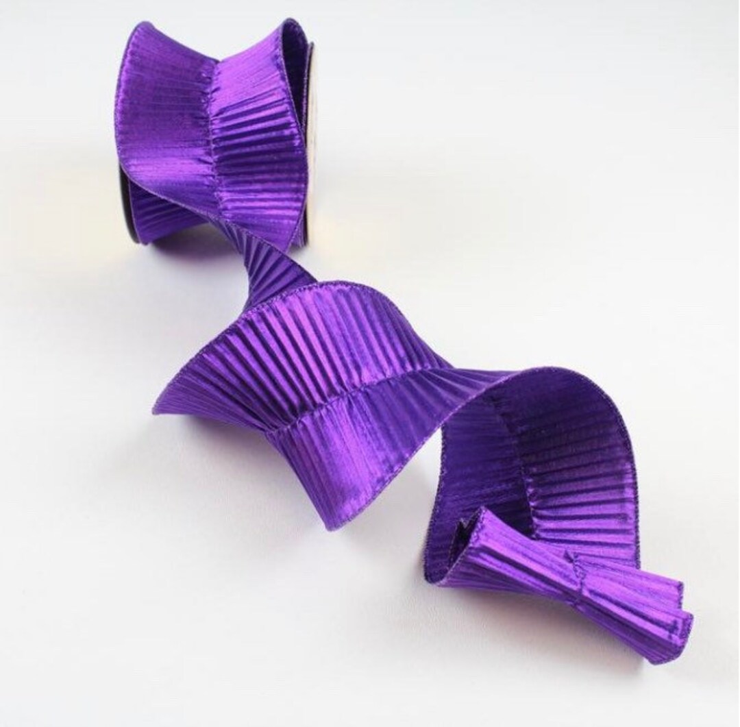 2.5" Metallic Louvers Ribbon ~ Fluted ~ Purple ~ Pleated, Slightly ...