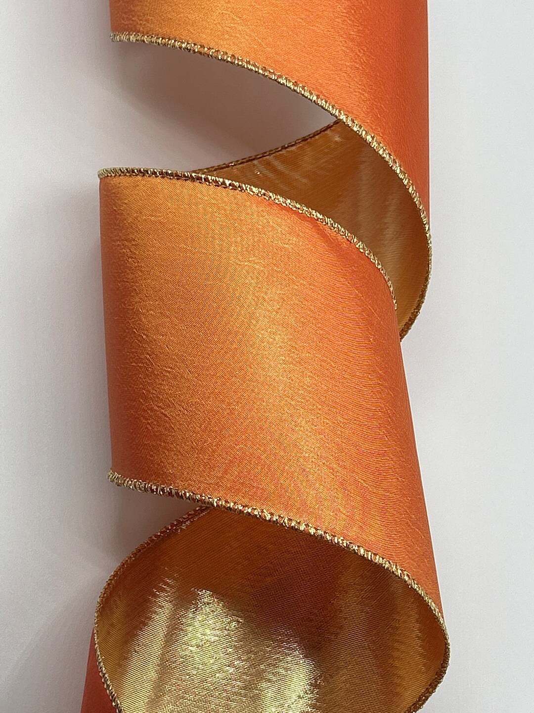 4 Orange Taffeta Ribbon Metallic Gold Back Wired Edges D Stevens 10 ...