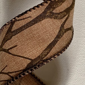 1.5 Light Brown Linen Ribbon With Tree Branches Wired - Etsy