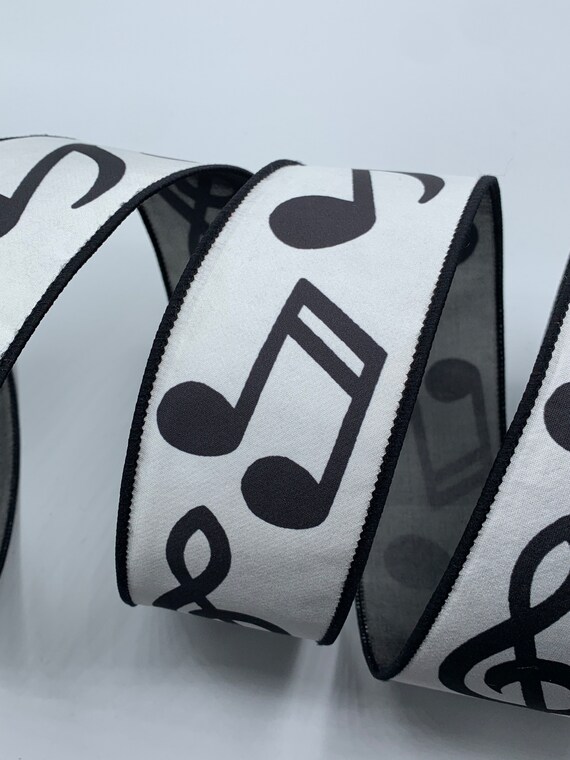 2.5 Black Musical Notes on White Ribbon Wired Edges - Etsy