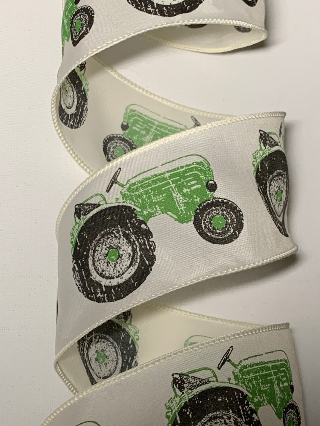 2.5" Ivory Wired Ribbon ~ Green Tractors ~ 10 Yard Roll - Etsy