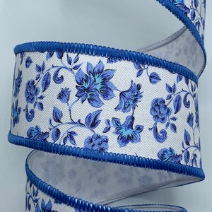 2.5" or 4" Dutch Porcelain Ribbon ~ Blue Flowers ~ White Ribbon ...
