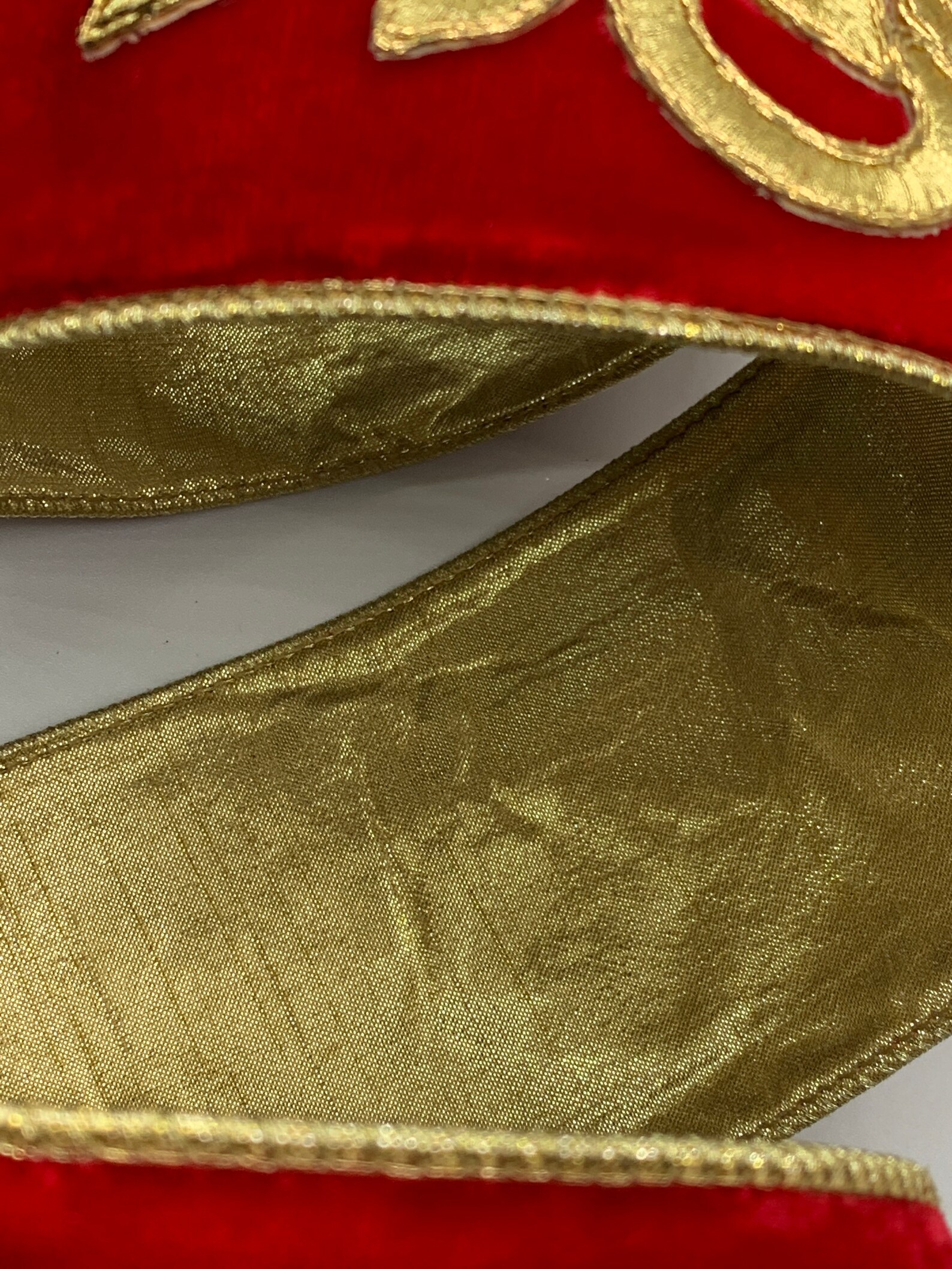 4" Red Velvet ~ Gold ~ Royal Embroidery ~ Wired Edges ~ Designer Ribbon ...