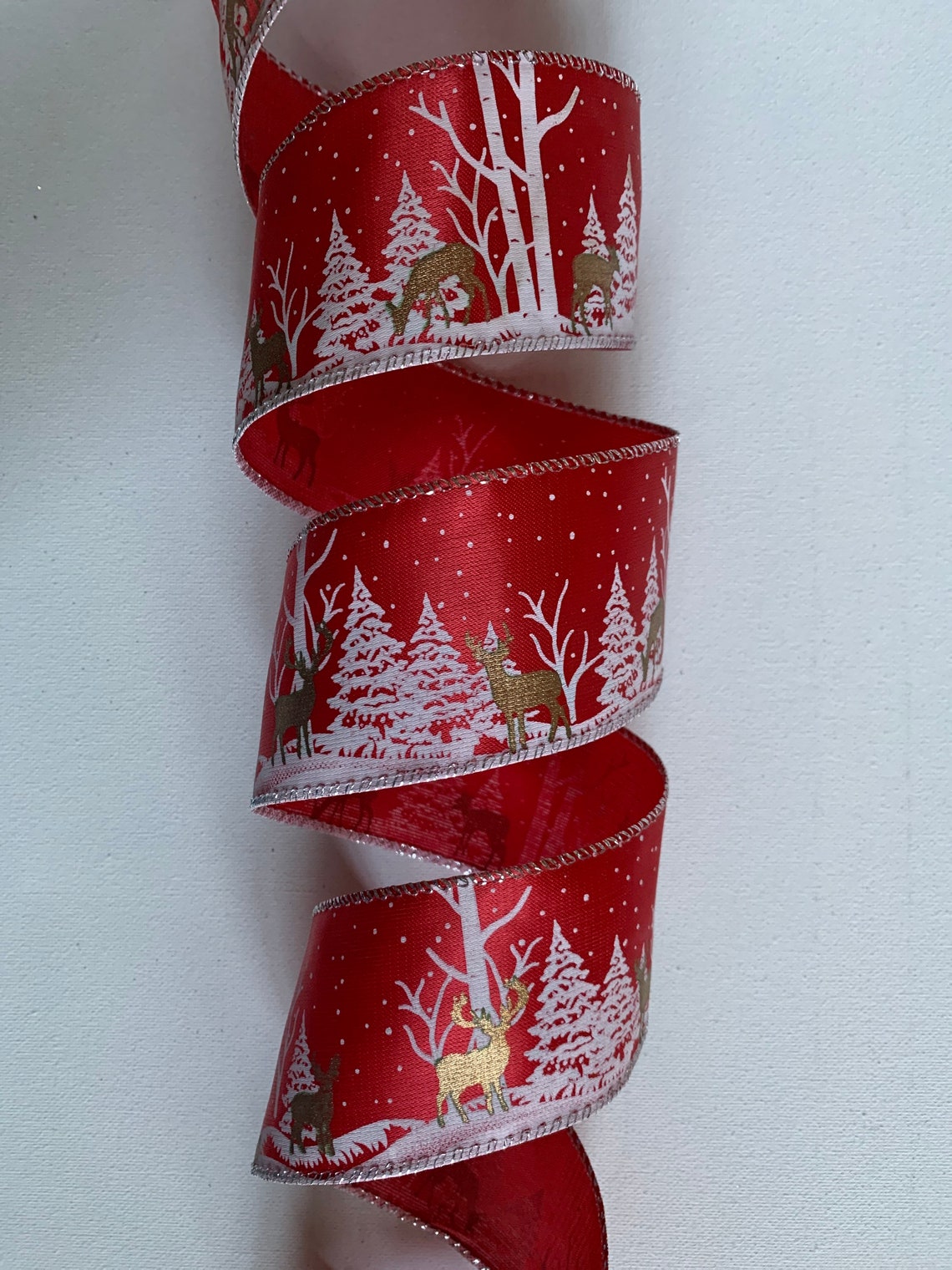 2.5 Red Winter Woods Scene Ribbon Red & White Ribbon - Etsy