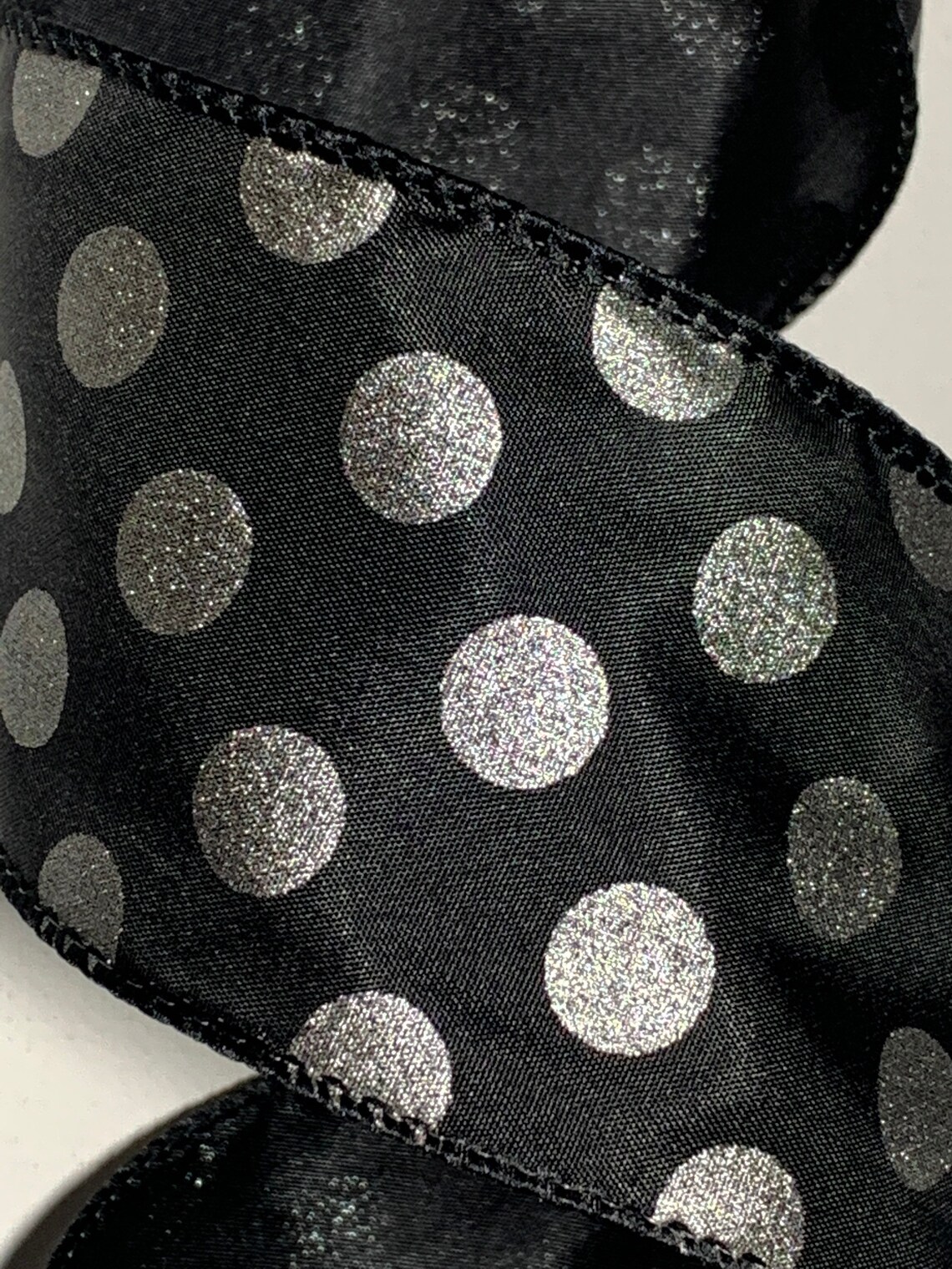 2.5 Silver Metallic Dots on Black Satin Ribbon Wired - Etsy