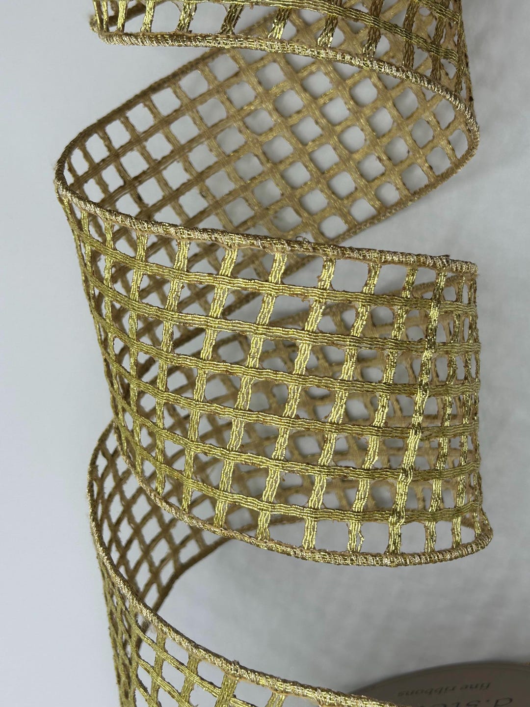 4" Metallic Gold Window Pane Ribbon ~ Wired Edges ~ D Stevens ~ 10 Yard ...