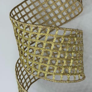 4" Metallic Gold Window Pane Ribbon ~ Wired Edges ~ D Stevens ~ 10 Yard ...