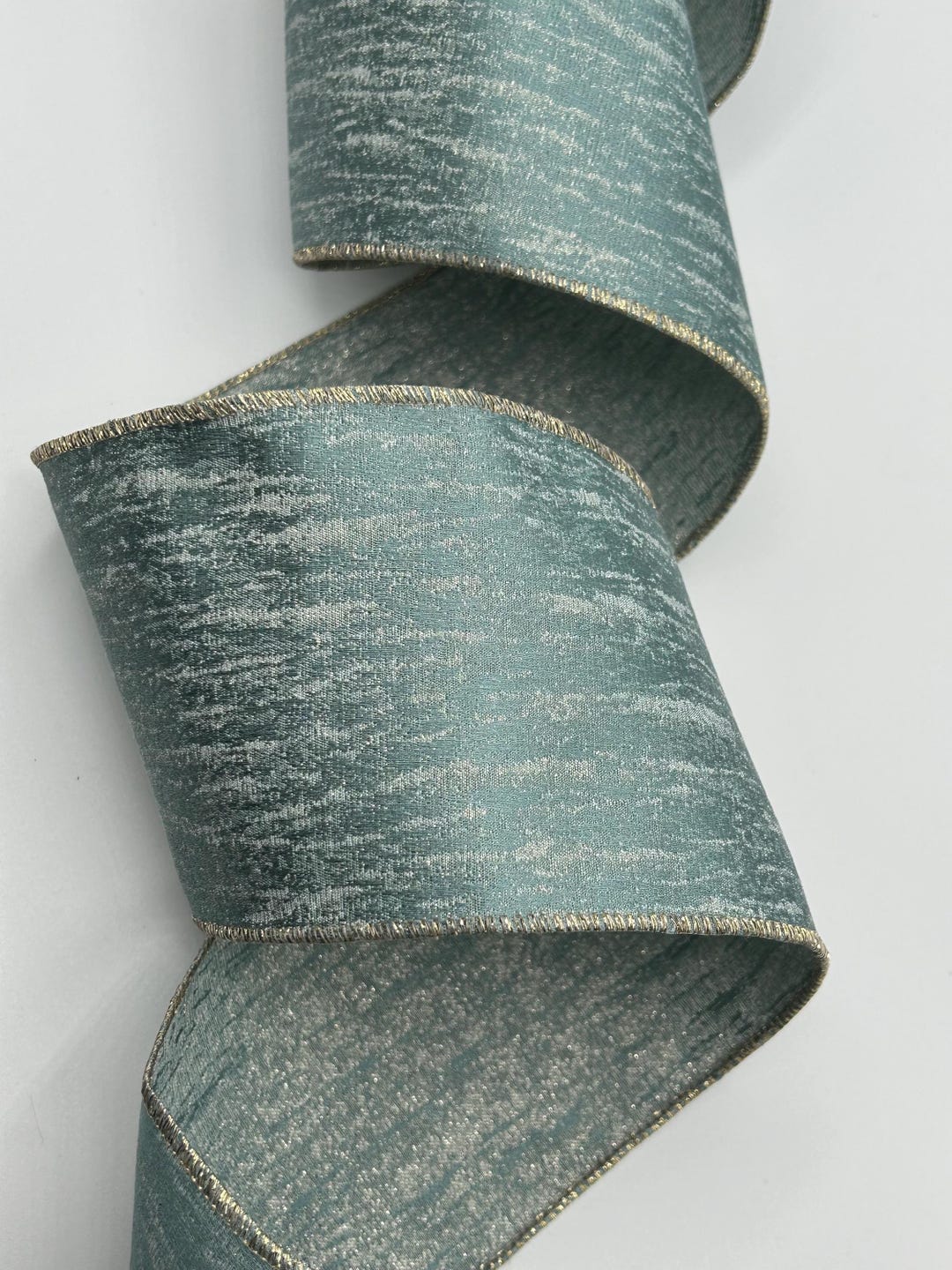 4" Gold Frosted Blue Jacquard Ribbon ~ Wired Edges ~ D Stevens ~ 10 ...