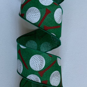 2.5" Golf Ribbon ~ Golfers Ribbon ~ Golf Balls and Tees ~ Green ~ Wired ...