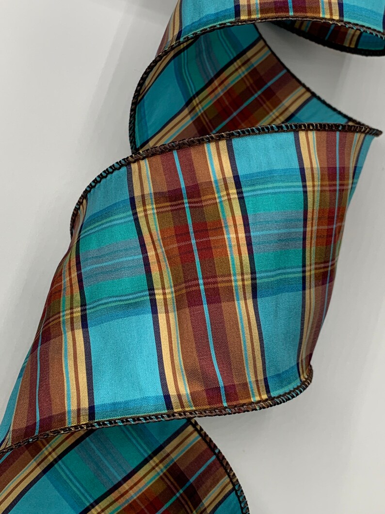 2.5 or 4 Turquoise Plaid Dupioni Ribbon Faux - Etsy
