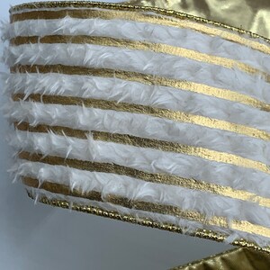 2.5" Ivory Faux Fur Ribbon ~ Metallic Gold Stripes ~ Metallic Gold Back ...