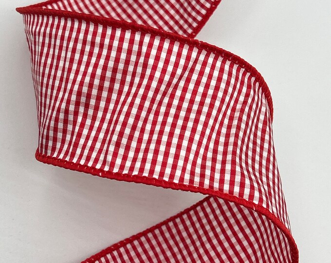 2.5" or 4" Red and White Mini Check Ribbon ~ Wired Edges ~ D Stevens ...