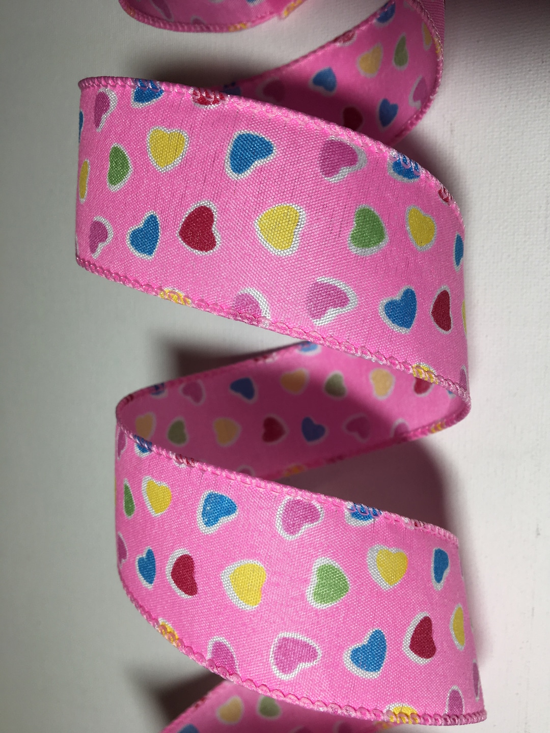 1.5 Pink Heart Ribbon Love Hearts Ribbon Wired Edges 5 Yards - Etsy