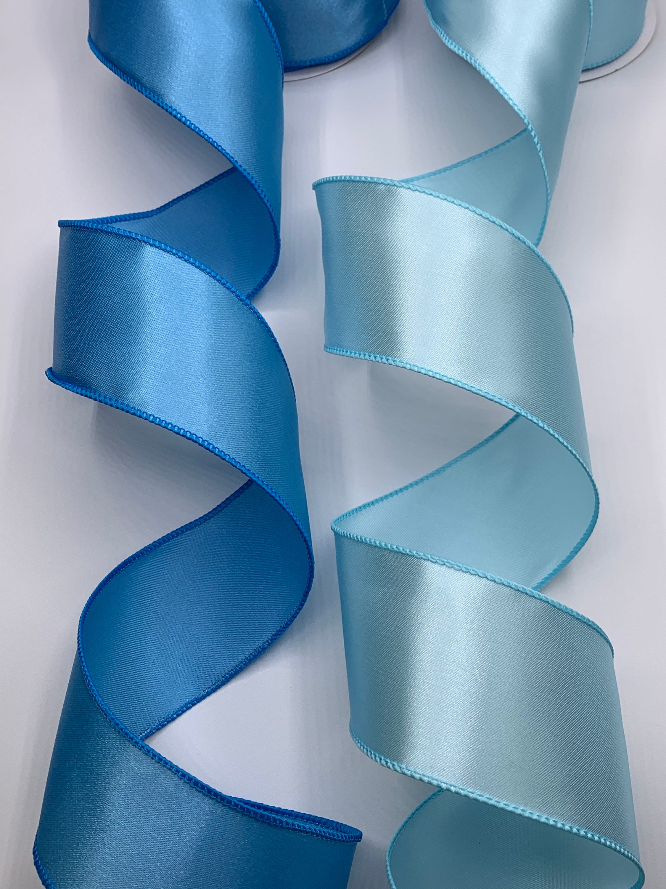 1.5" or 2.5" Light Blue or Pale Blue Satin Wired Ribbon ~ Wired Edges ...