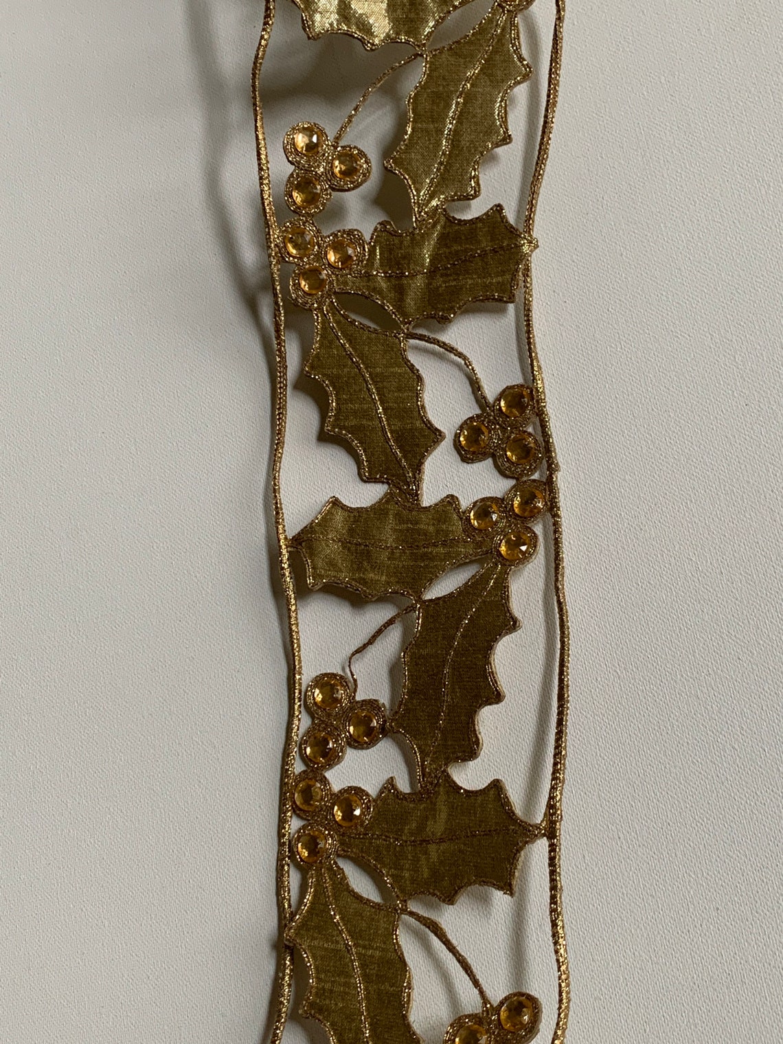 4 Embroidered Holly Lace Ribbon Gold Gold Embroidery - Etsy