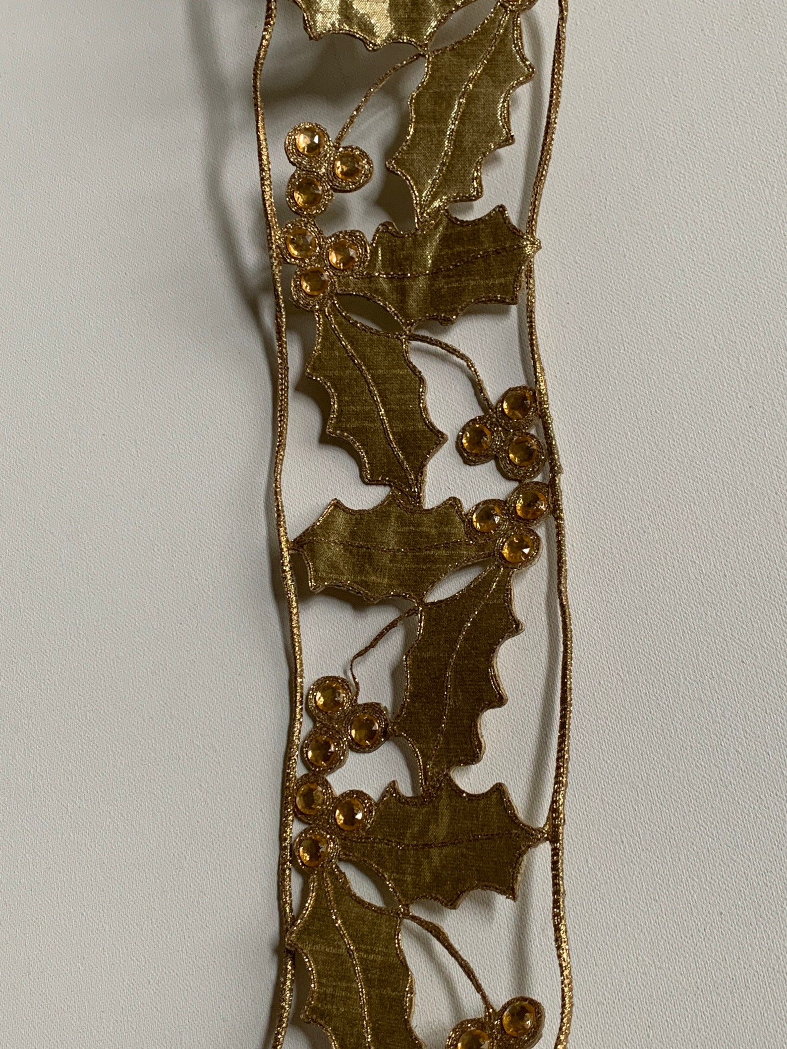 4 Embroidered Holly Lace Ribbon Gold Gold Embroidery - Etsy