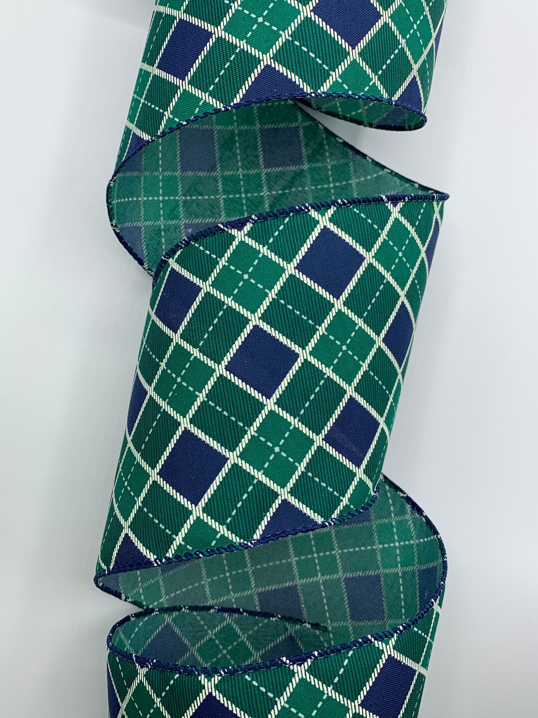 4" Blue and Green Argyle Ribbon ~ Diamonds ~ Wired Edges ~ D Stevens ...