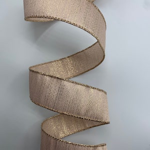 1.5" Pale Blush Ribbon ~ Metallic Gold Threads ~ Wired Edges ~ 10 Yards ...
