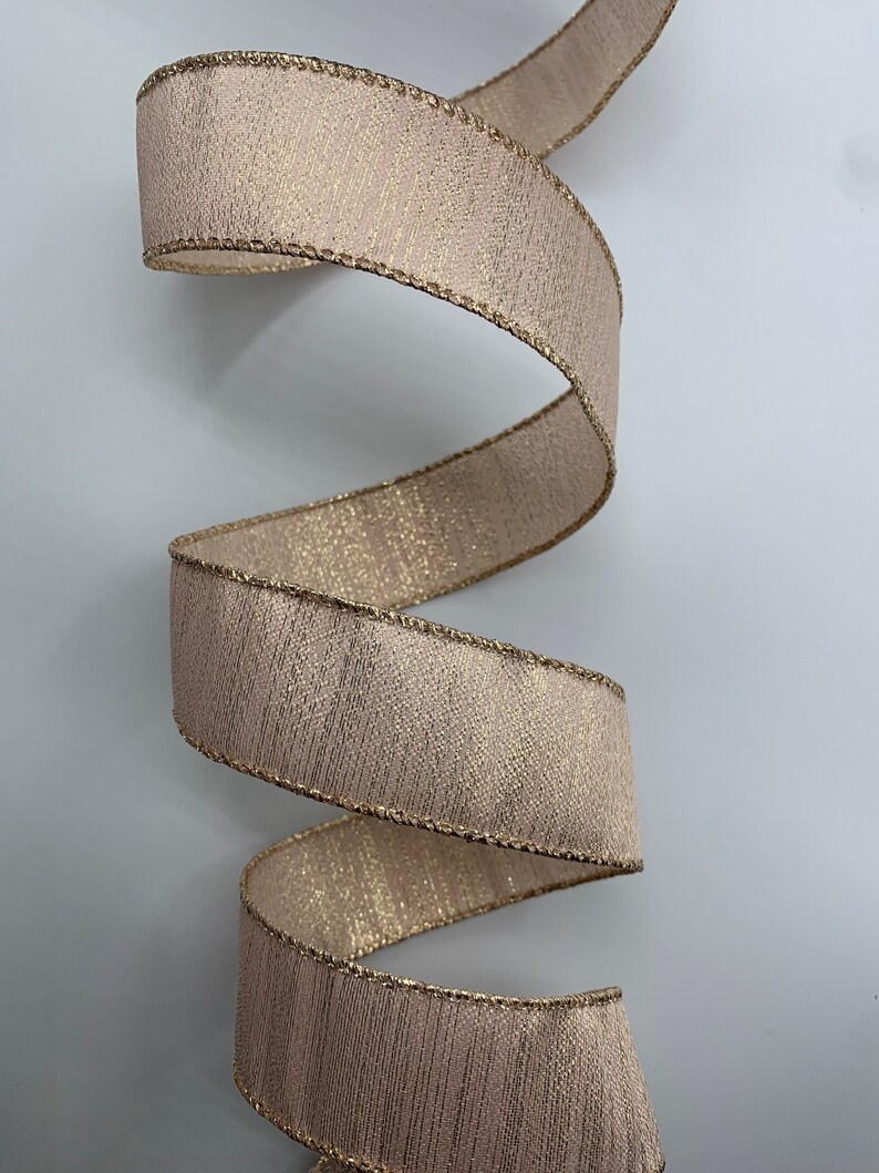 1.5 Pale Blush Ribbon Metallic Gold Threads Wired - Etsy
