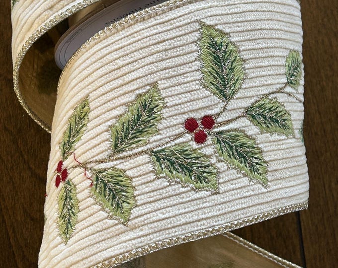 4" Ivory White Velvet ~ Gold ~ Royal Embroidery ~ Wired Edges ...