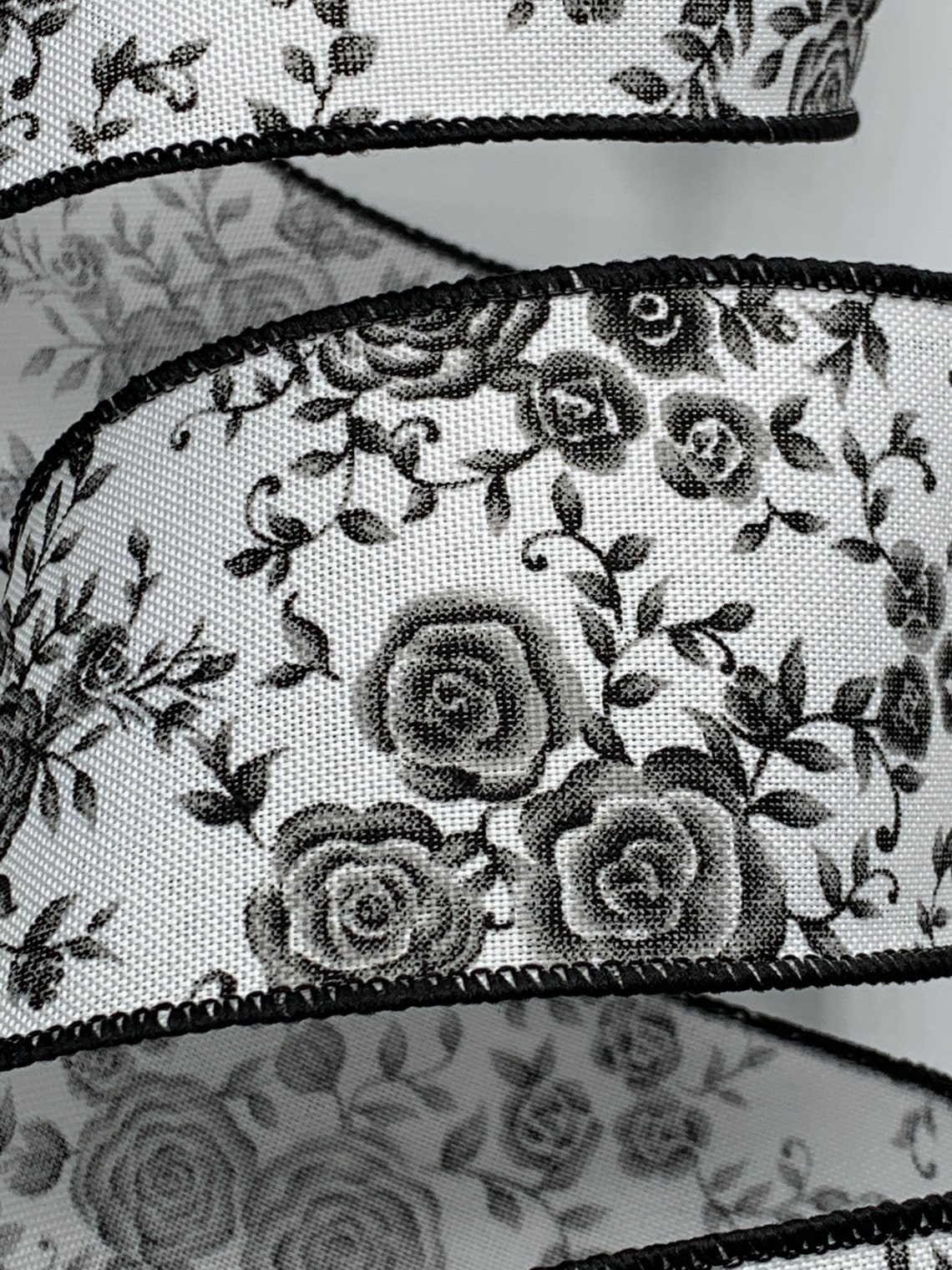 2.5 Black Roses on White Ribbon Wired Edges D | Etsy