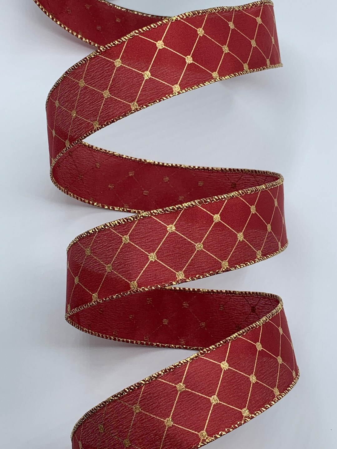 1.5 Gold and Scarlet Red Ribbon Glittered Wired Edges 10 Yards Cut - Etsy