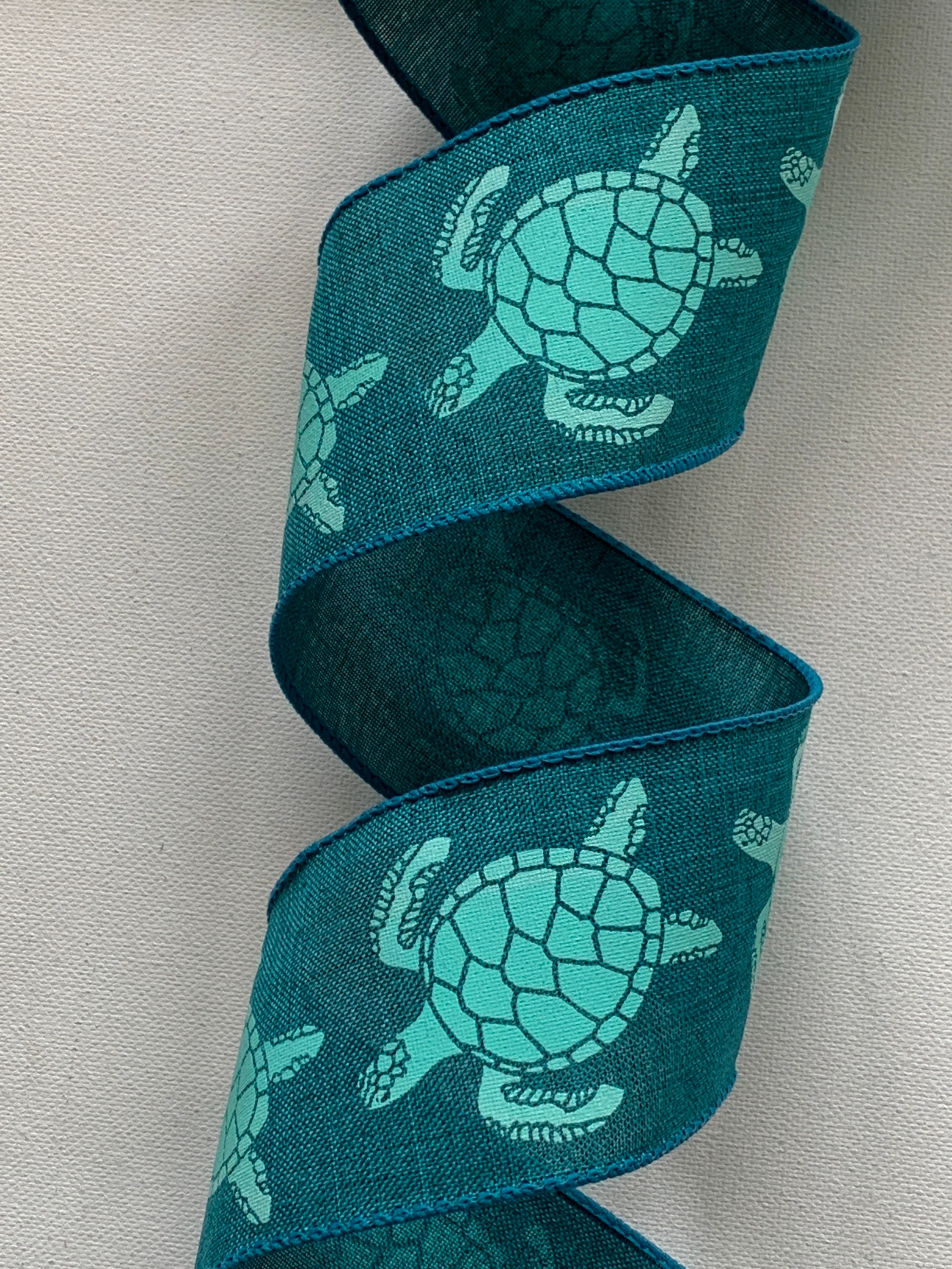 2.5 Aqua Sea Turtles Teal Linen Ribbon Wired Edges | Etsy