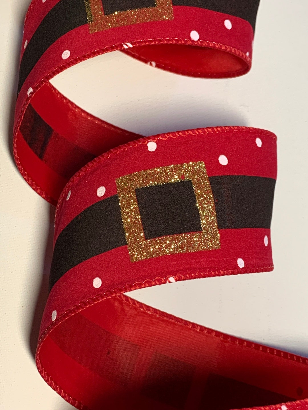 2.5" Red and Black Santa's Belt Wired Ribbon ~ Flocked Ribbon ...