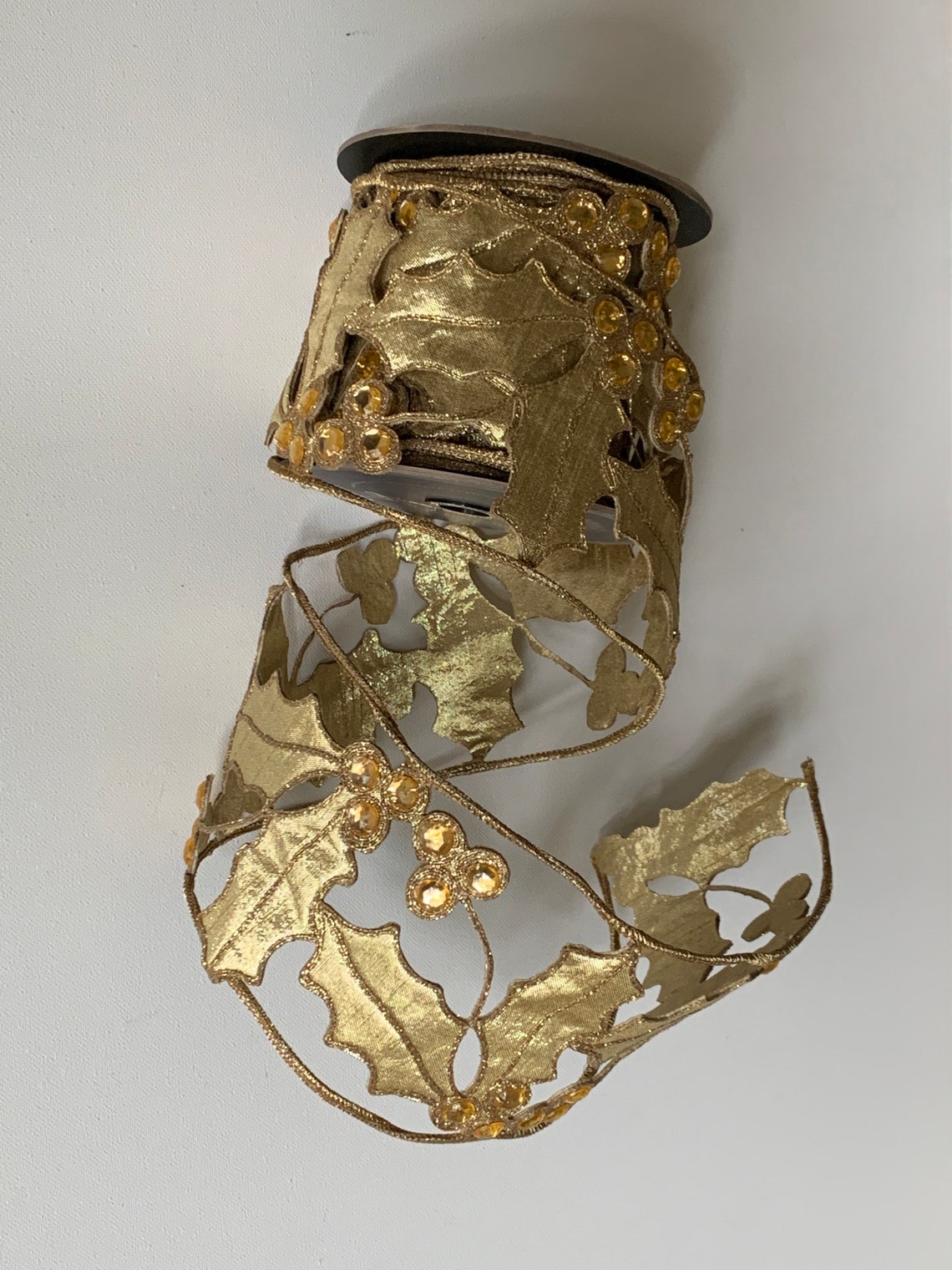 4 Embroidered Holly Lace Ribbon Gold Gold Embroidery - Etsy