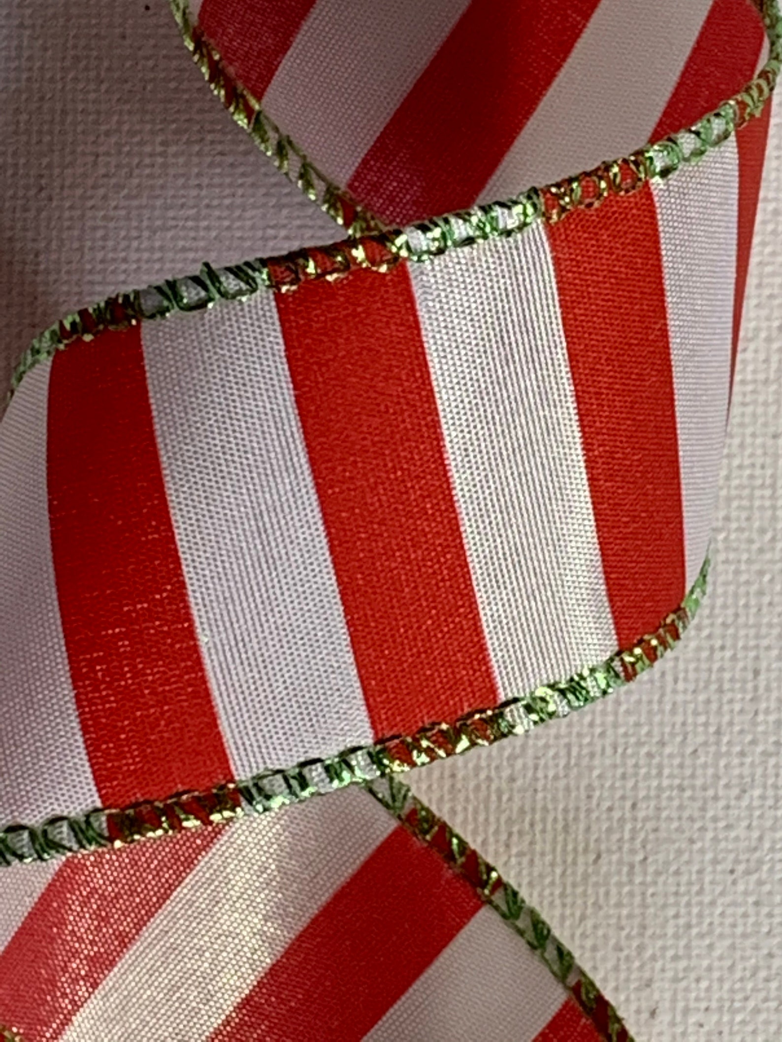 1.5 Red & White Striped Ribbon Lime Green Wired Edges - Etsy UK