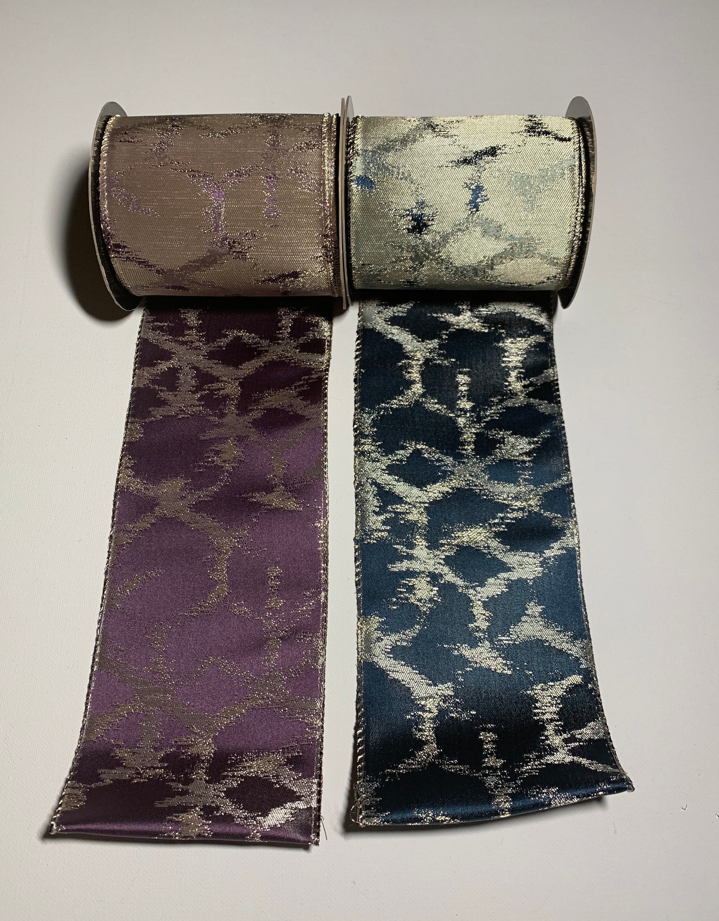 4 Winter Frost Wired Ribbon in Midnight Blue or Grape | Etsy