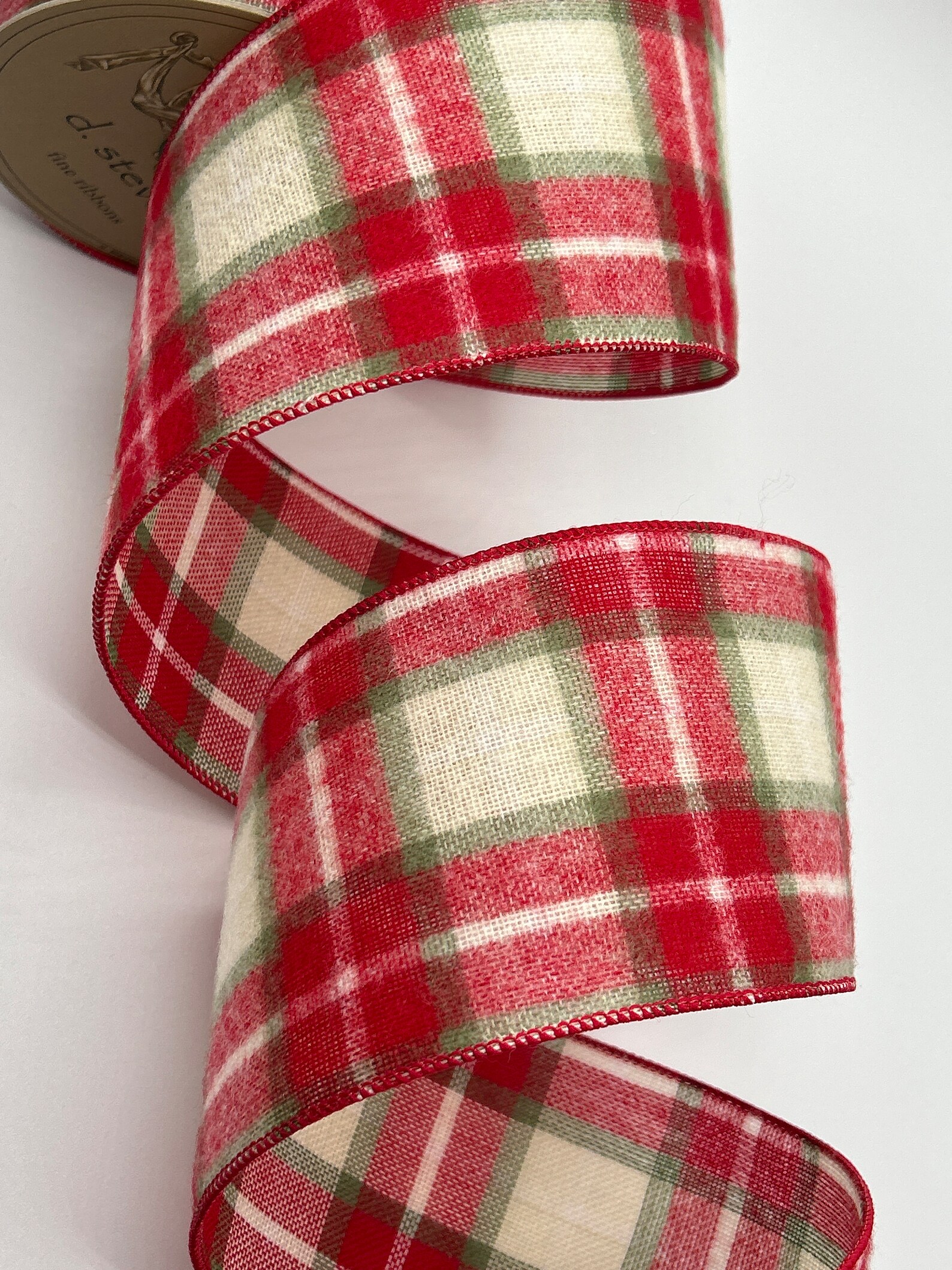 2.5" 4" Red Green Cream White Flannel Plaid Ribbon ~ Wired Edges ~ D ...