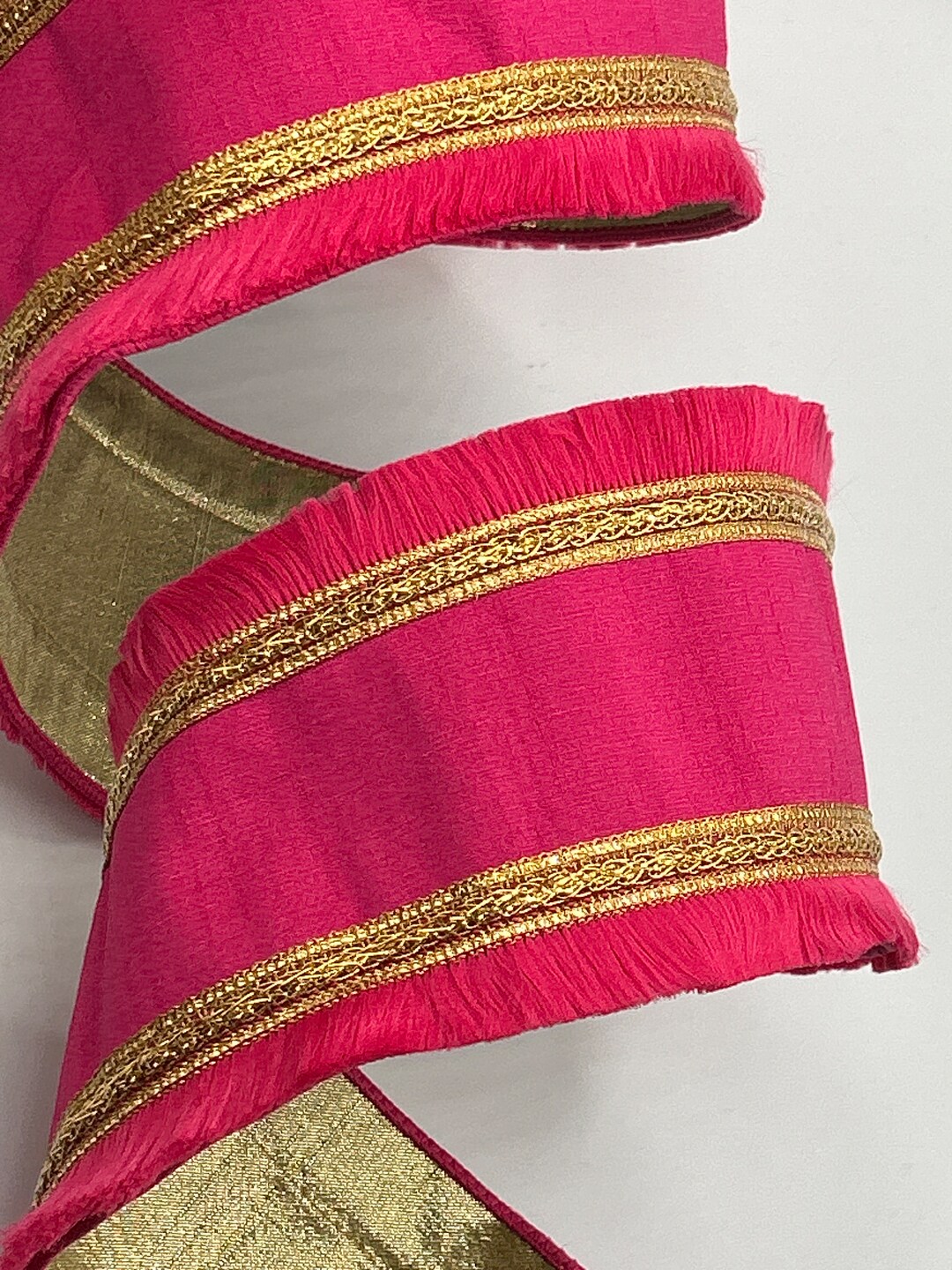4" Hot Pink Ribbon ~ Gold Trim ~ Hot Pink Fringe ~ Metallic Gold Back ...