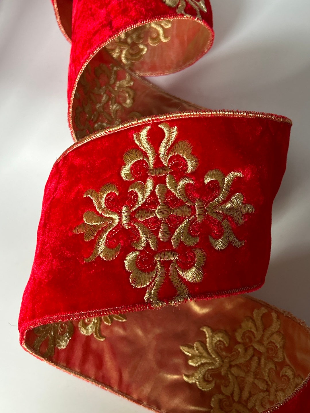 4" Embroidered Cross Medallion ~ Red Velvet Ribbon ~ D Stevens ~ Wired ...