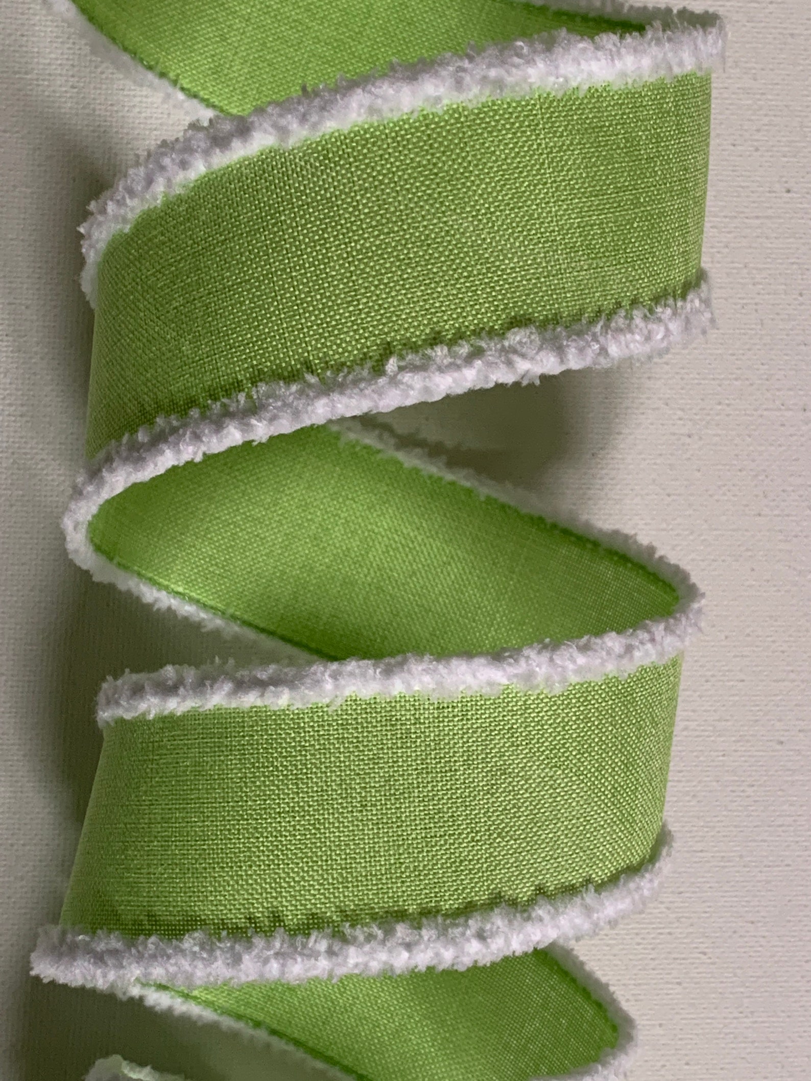 1.5 Apple Green Ribbon Fuzzy White Borders Wired - Etsy