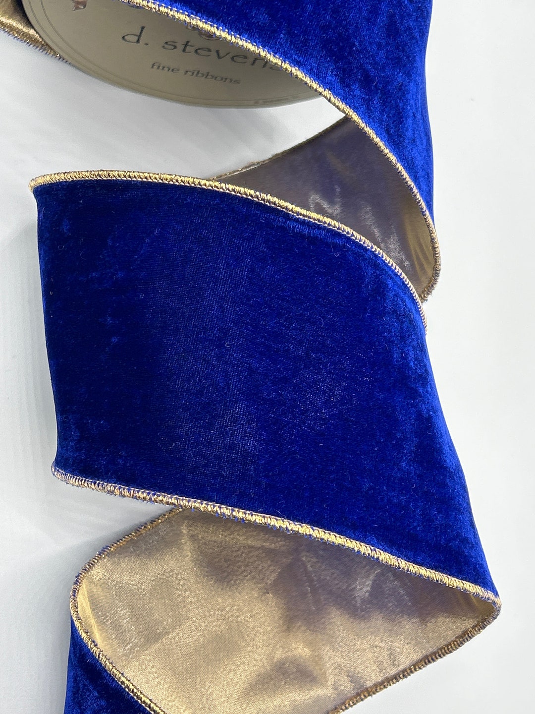 4" Royal Blue Vintage French Velvet Ribbon ~ Metallic Back ~ Wired ...