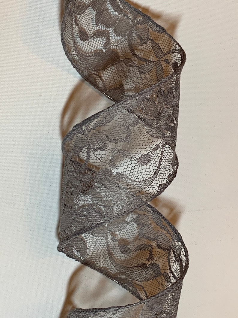 2.5 Gray Lace Ribbon D Stevens Wired Ribbon 10 | Etsy
