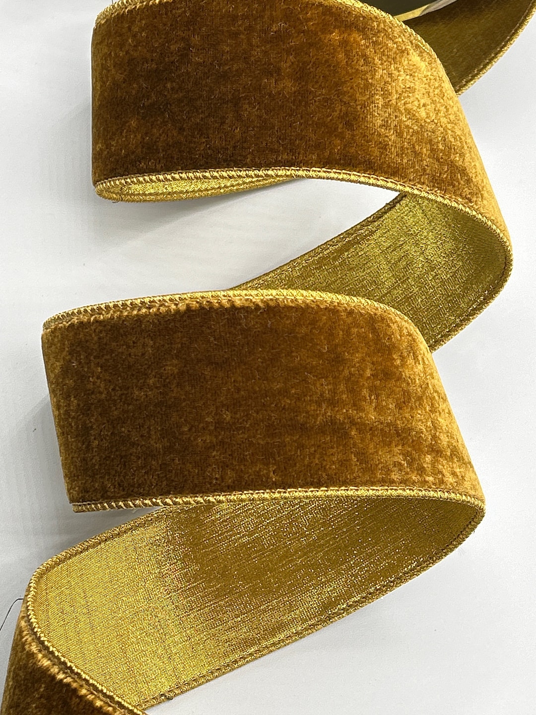 2.5" or 4" Antique Gold Velvet Ribbon ~ Farrisilk ~ Wired Edges ...