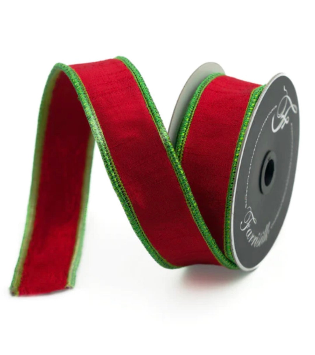 1.5" Red Metallic Ribbon ~ Lime Green Cord ~ Wired Edges ~ Farrisilk ...