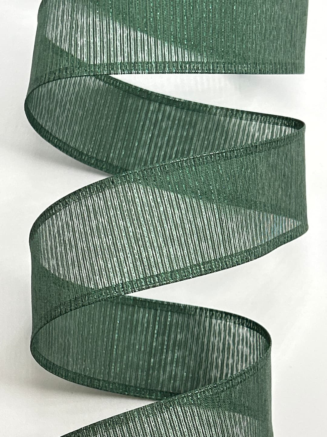 1.5" Sheer Metallic Green Ribbon ~ Dark Green ~ Hunter Green ~ Wired ...