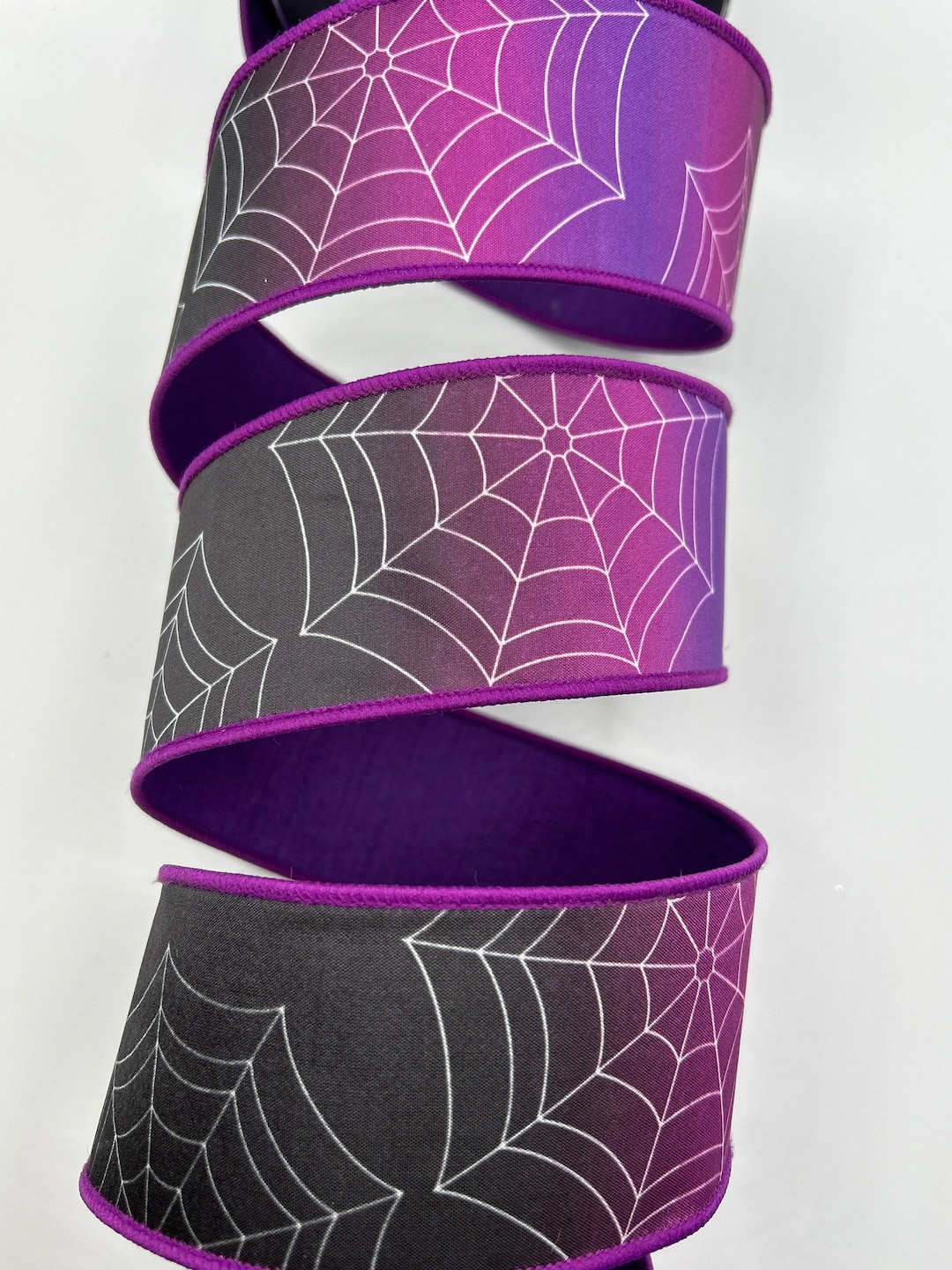 2.5" Spiderweb Ribbon ~ Purple and Black ~ Wired Ribbon ~ Purple Fused ...