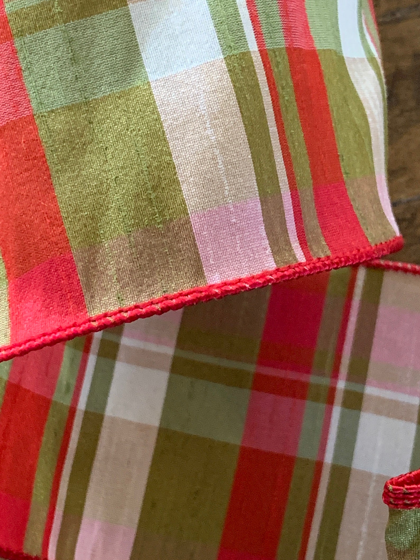 2.5" or 4" Red Plaid Dupioni Ribbon ~ Red ~ Moss Green ~ off White ...
