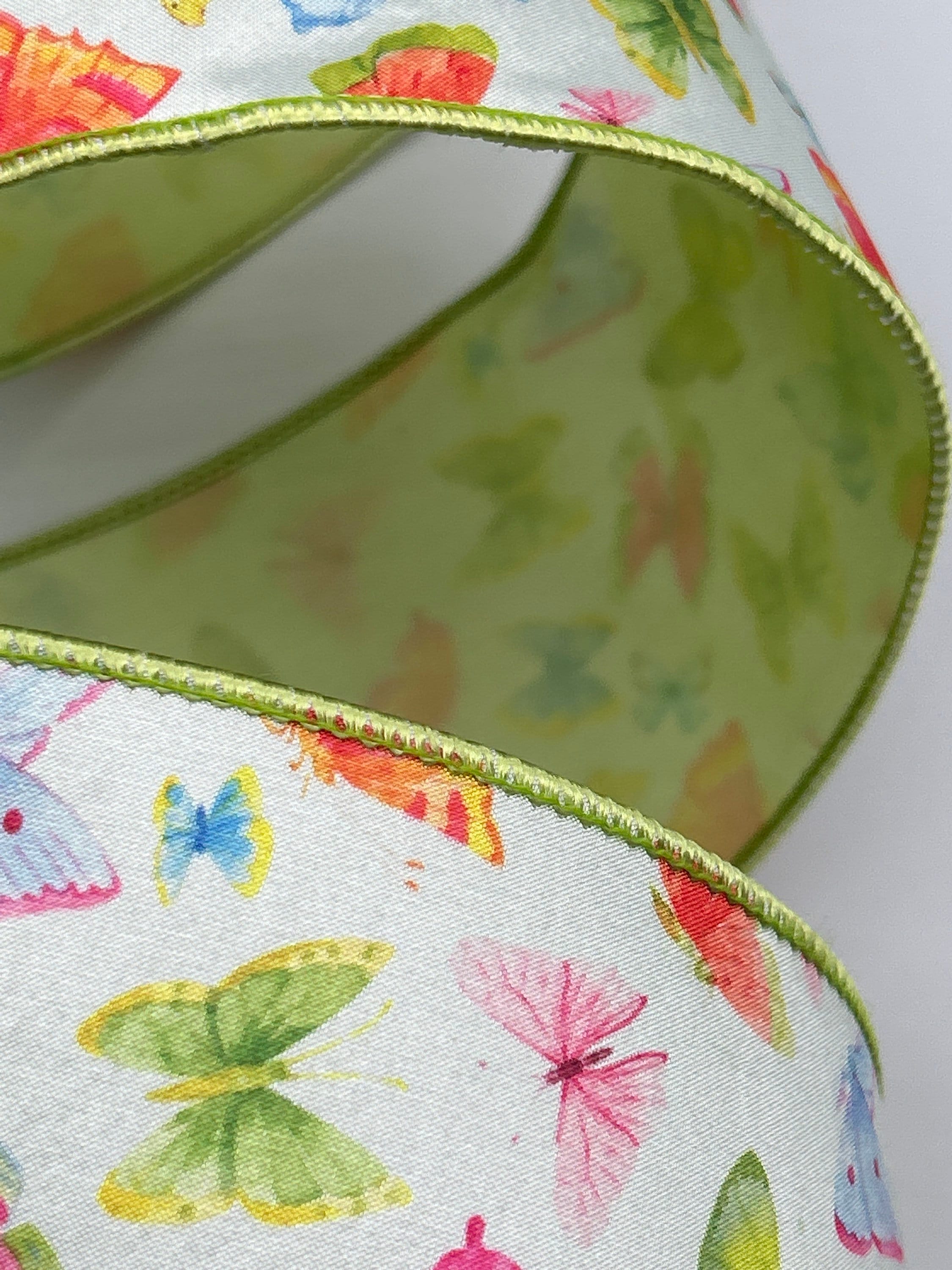 2.5" or 4" Spring Butterflies on White Ribbon ~ Wired Edges ~ Farrisilk ...